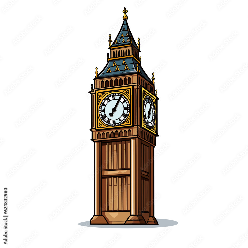 Vetor de Big Ben hand-drawn comic illustration. Big Ben. Vector doodle ...