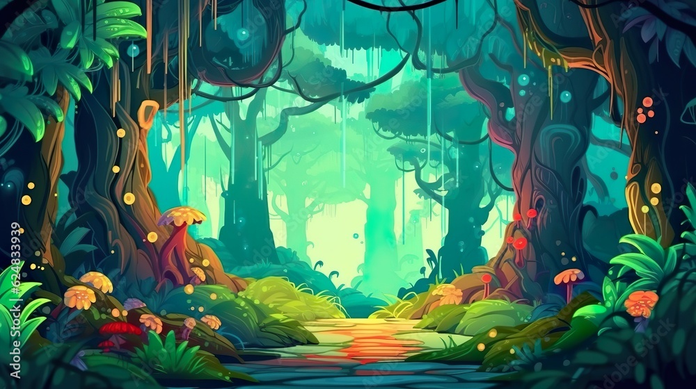 Abstract background mysterious forest. Creating of an alluring banner ...