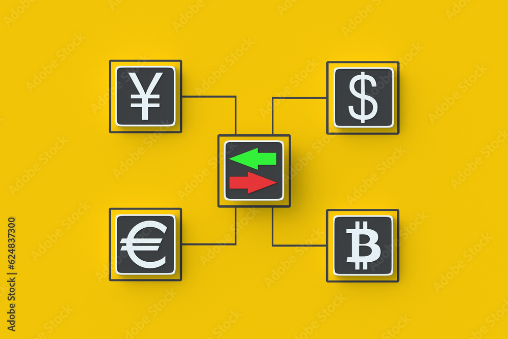 Stock market. Currency exchange concept. Money symbol and red and green ...