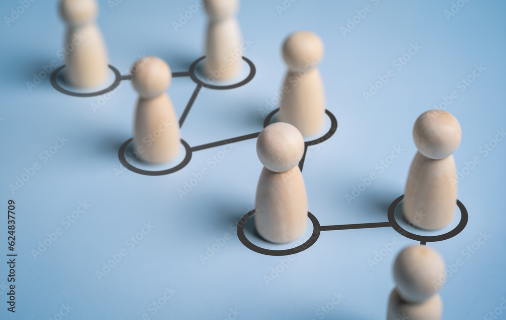 Social gathering and networking connections by lines with figurines ...