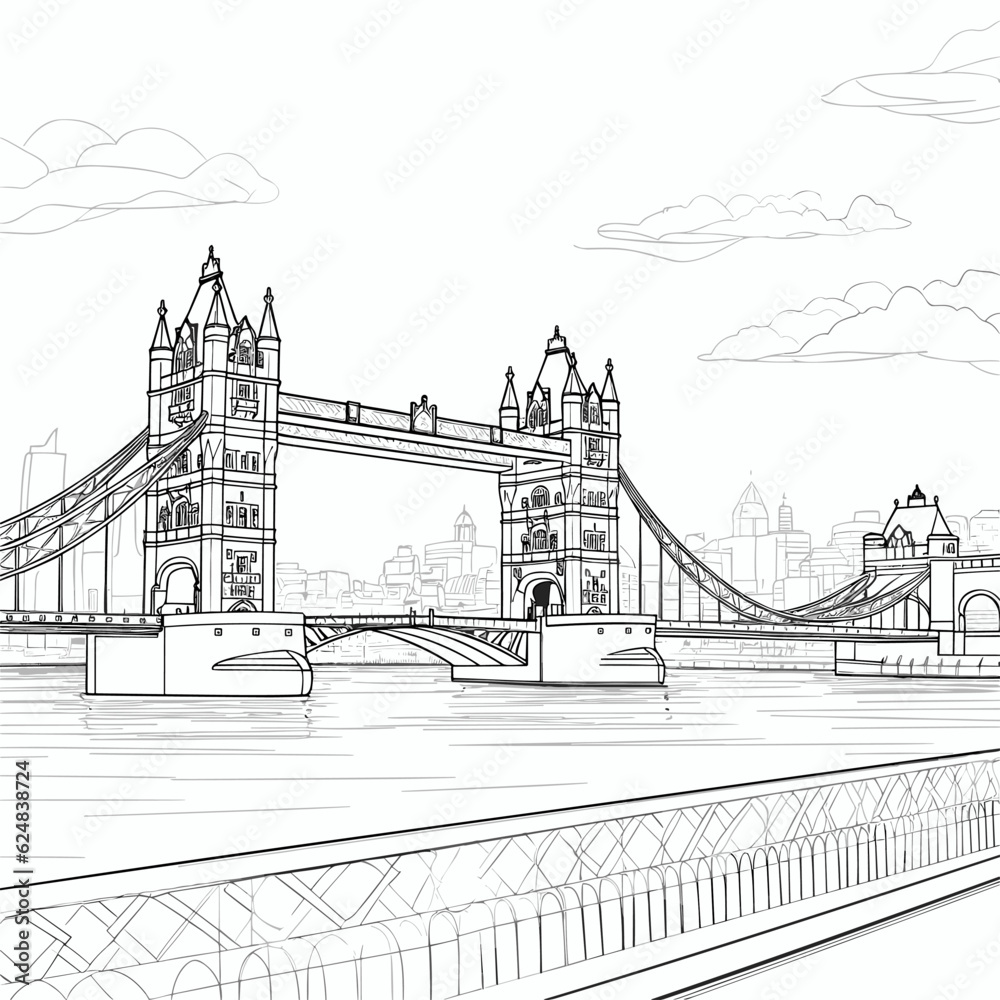 Tower Bridge hand-drawn comic illustration. Tower Bridge. Vector doodle ...
