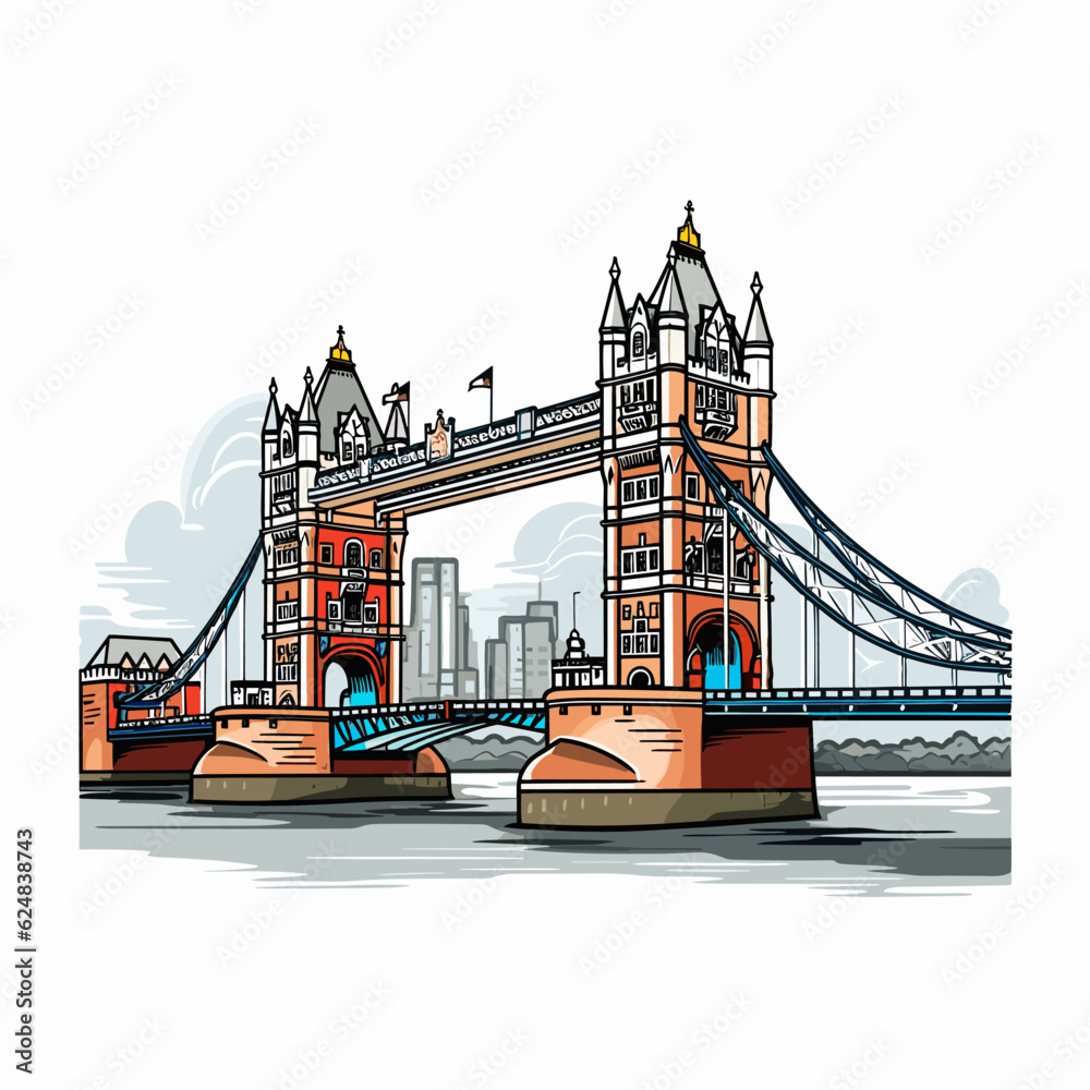 Tower Bridge hand-drawn comic illustration. Tower Bridge. Vector doodle ...