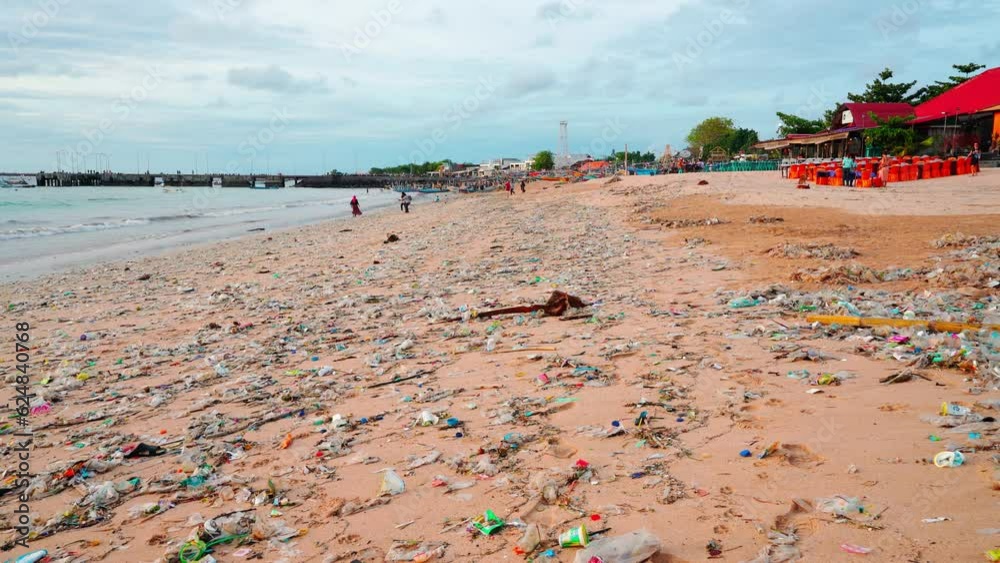 Tropical Bali beach polluted plastic waste. Indonesia is one of the ...