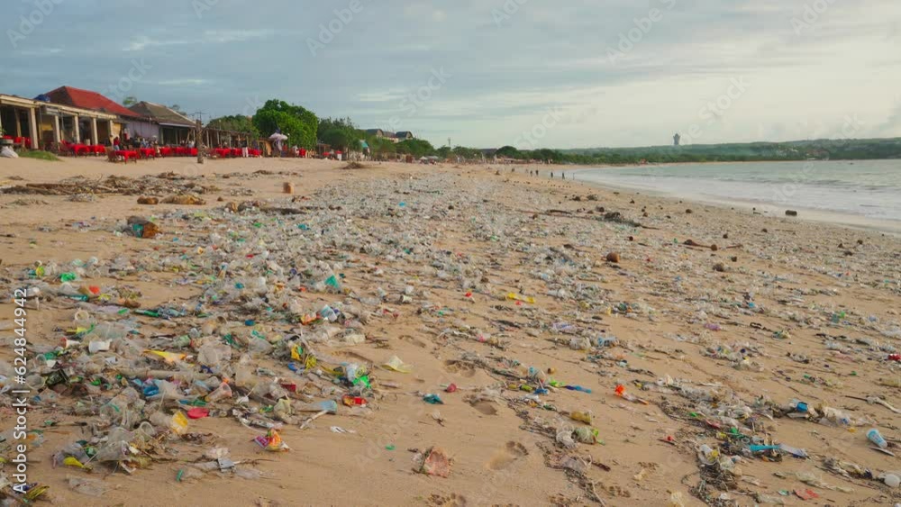 Tropical Bali beach polluted plastic waste. Indonesia is one of the ...
