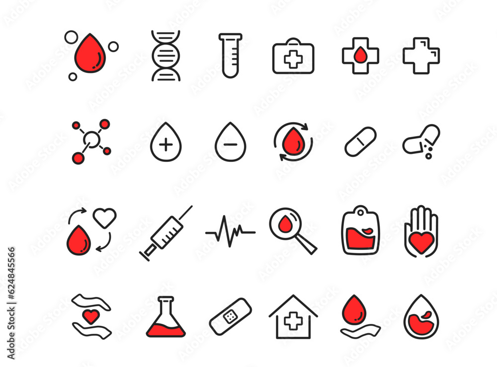 Set of medical icons showing medical and laboratory research ...