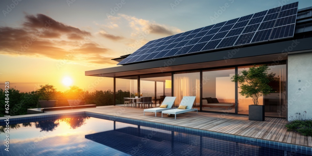 solar panels integrated seamlessly into modern architecture. Created ...