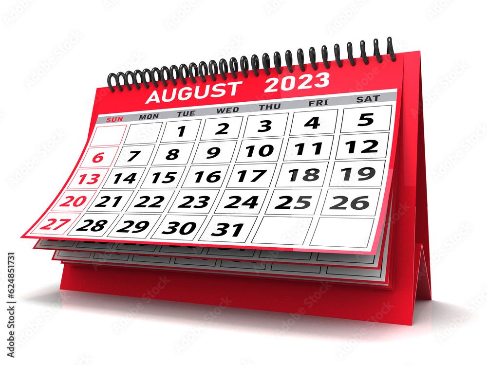 Desktop Calendar August 2023 isolated in white background, August 2023 ...