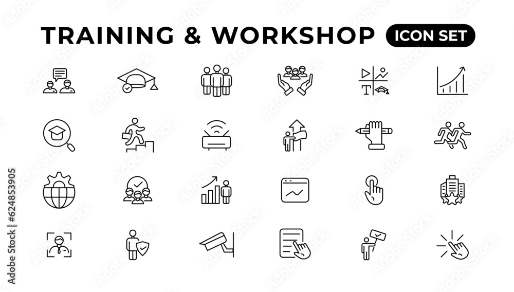 Training and workshop linear icons collection.Set of thin line web icon ...