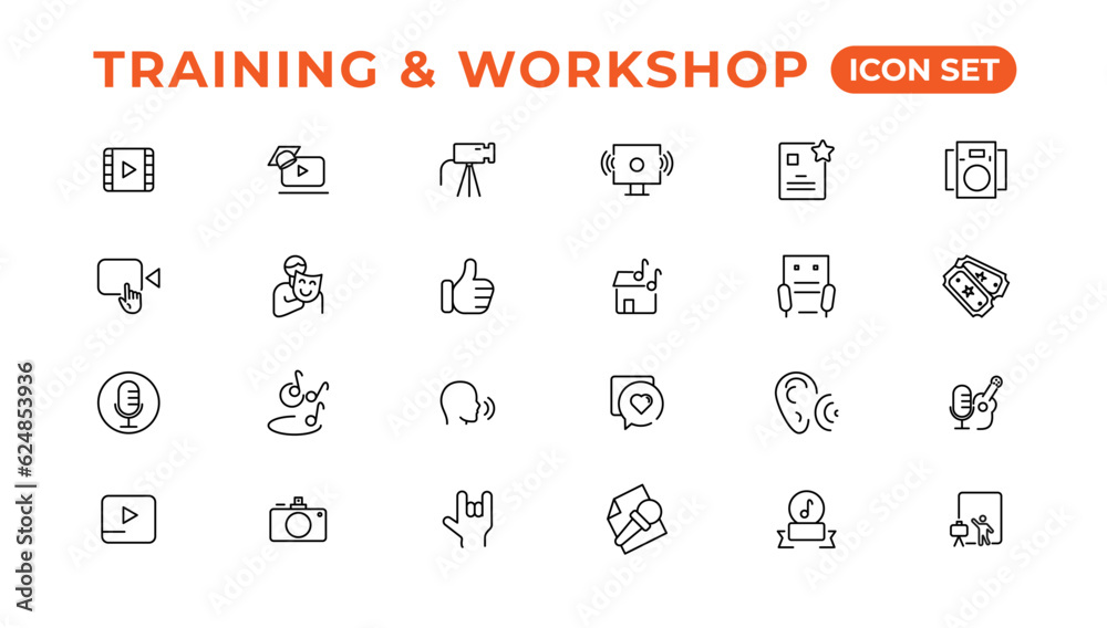 Training and workshop linear icons collection.Set of thin line web icon set, simple line icons ...