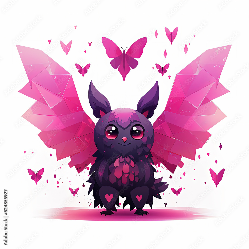 cute cartoon monster with confetti sprinkles, Mothman, a low poly ...