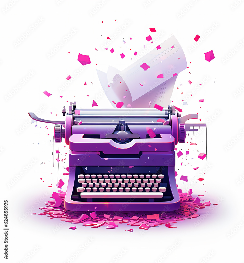 cute cartoon old typewriter with confetti sprinkles, a low poly ...
