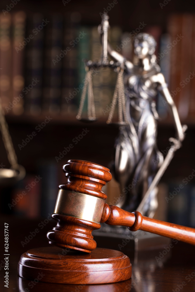Lawyer office. Law symbols composition: judge’s gavel, scale and Themis ...