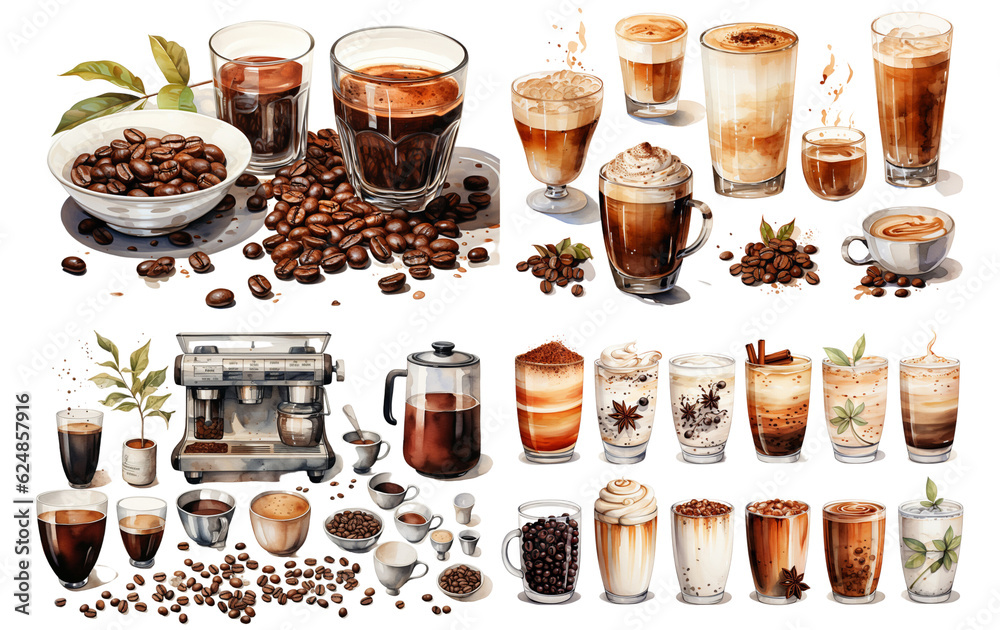 Coffee Watercolor on white background. Watercolor painting daily ...