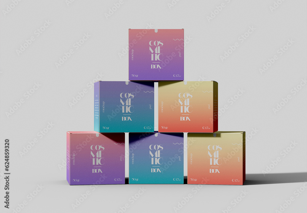 Six Stacked Cosmetic Boxes Mockup Stock Template | Adobe Stock