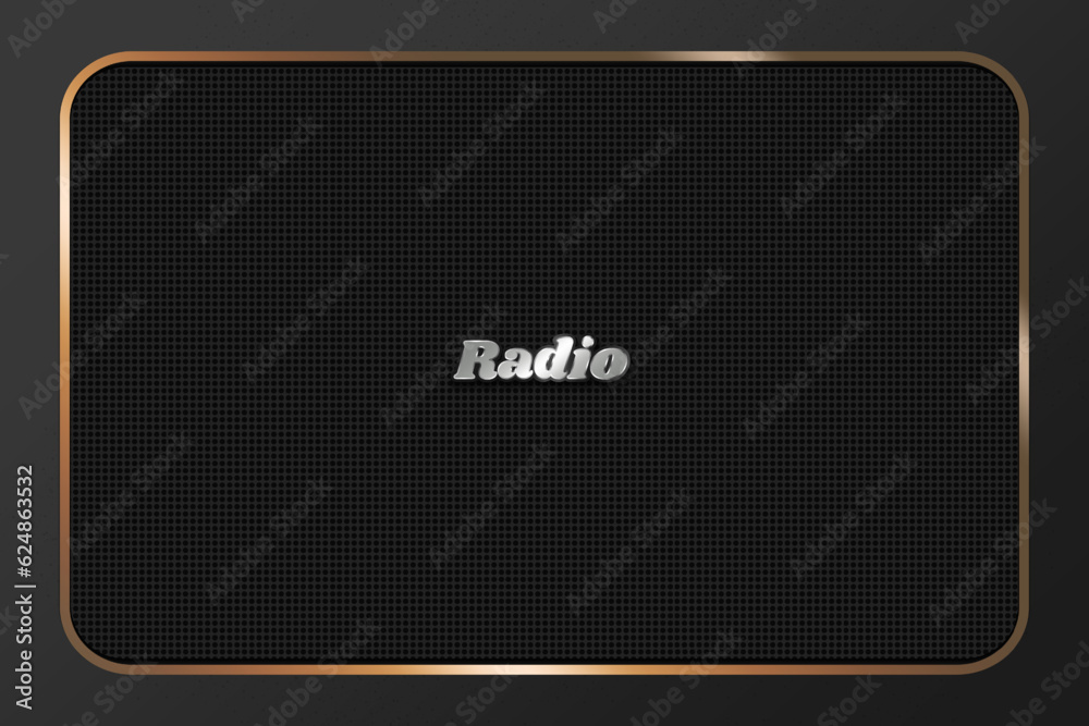 Speaker net mesh background with bronzed frame and radio silver logo in ...