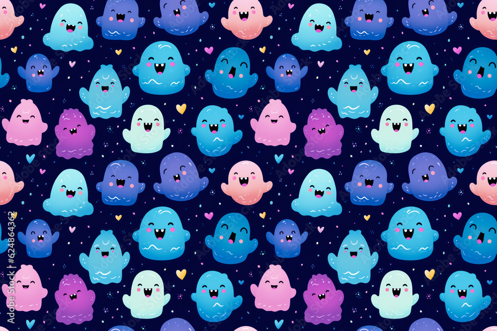 Halloween ghosts seamless texture, tiling pattern, cute kawaii, dark ...