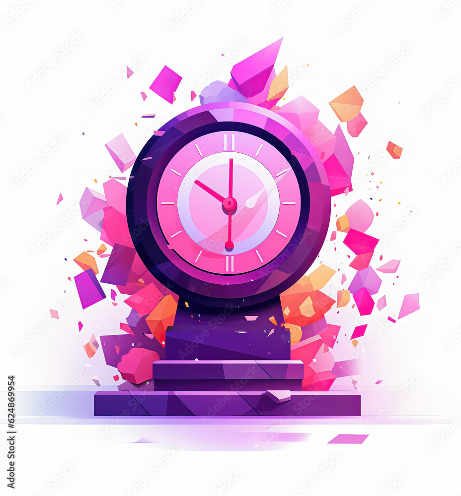 cute cartoon clock with confetti sprinkles, a low poly illustration ...