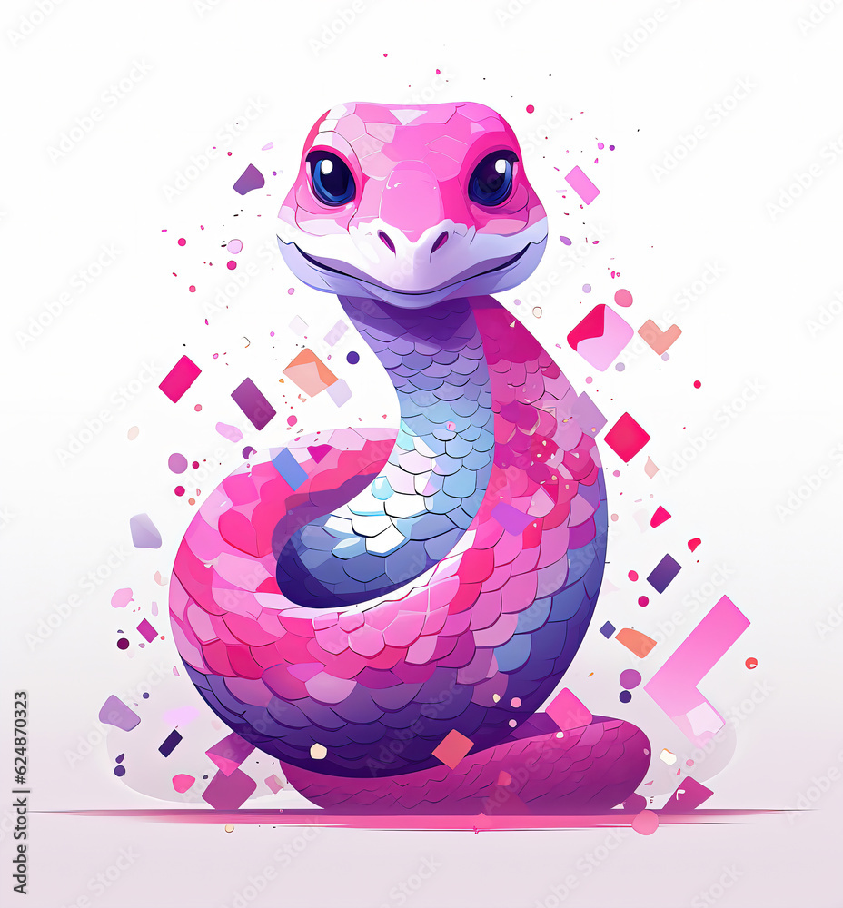 cute cartoon snake with confetti sprinkles, a low poly illustration ...