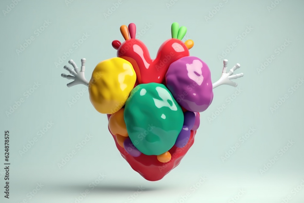 Heart. Cute cartoon healthy human anatomy internal organ character set ...
