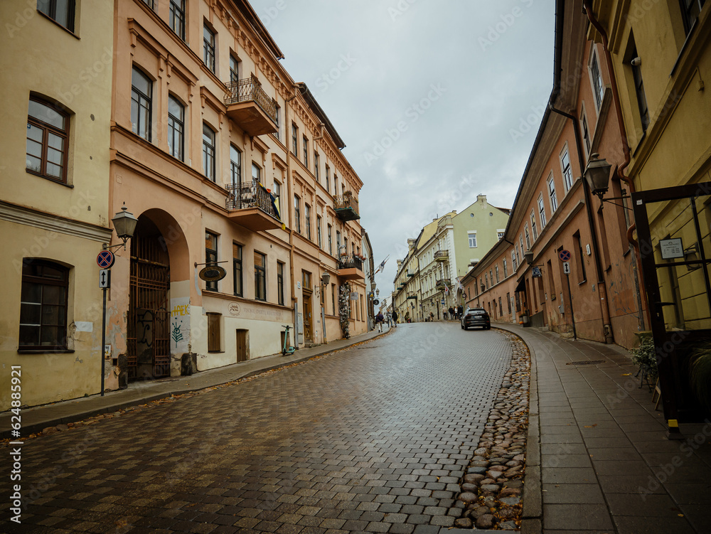 Narrow streets of the Old Town of Vilnius (Lithuania), one of the ...