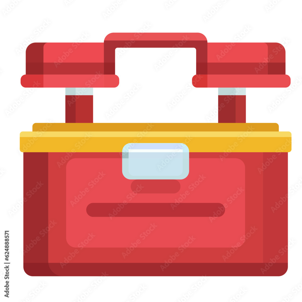 red toolkit box flat style vector illustration, Red color container box ...