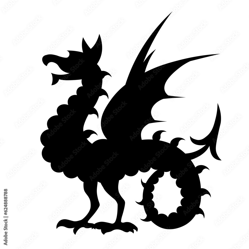 Heraldic dragon snake with wings. Symbol, sign, line, icon, silhouette ...