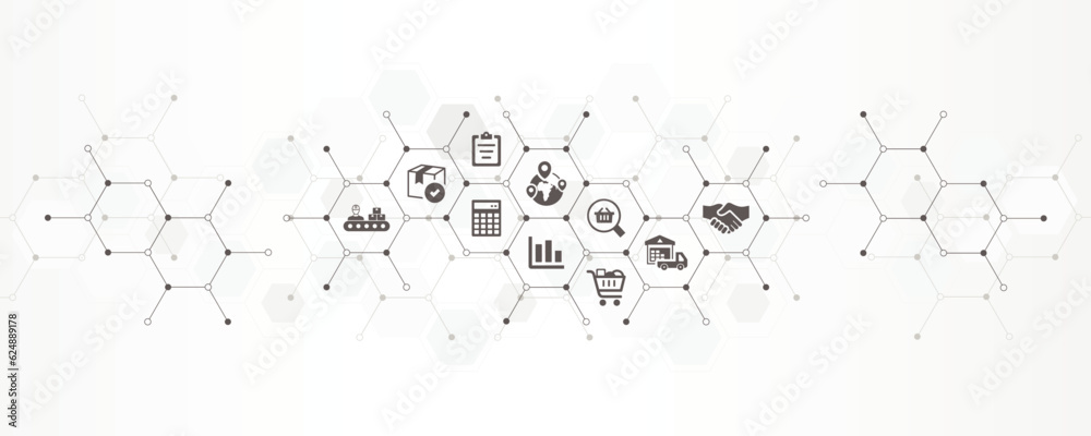 sourcing and procurement banner with the website icons and symbol of ...