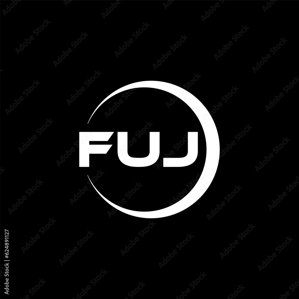 FUJ letter logo design with black background in illustrator, cube logo ...