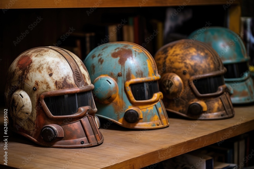 old helmets with patina and scratches, created with generative ai Stock ...