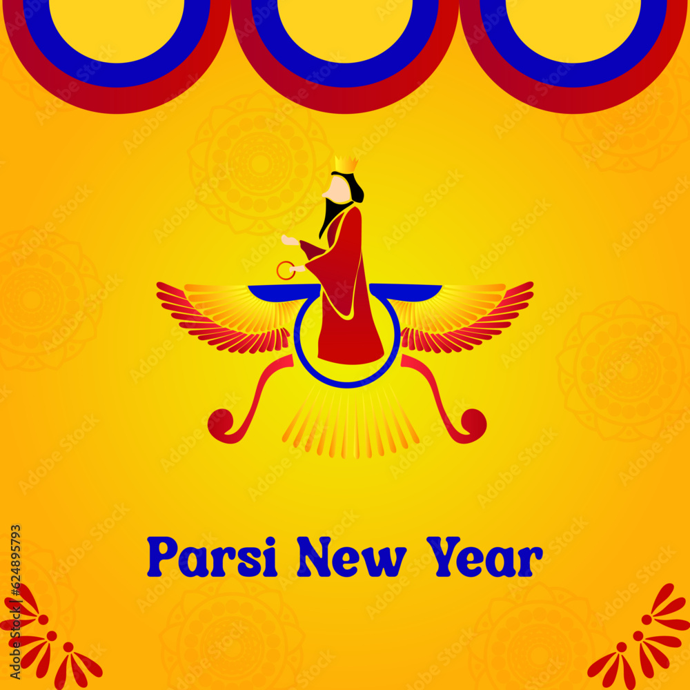 Navroz mubarak. Parsi New Year vector greeting with zoroastrian symbol ...