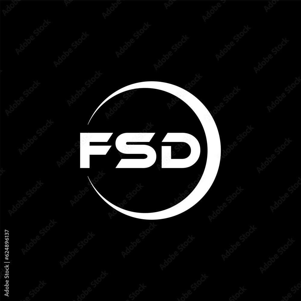 FSD letter logo design with black background in illustrator, cube logo ...