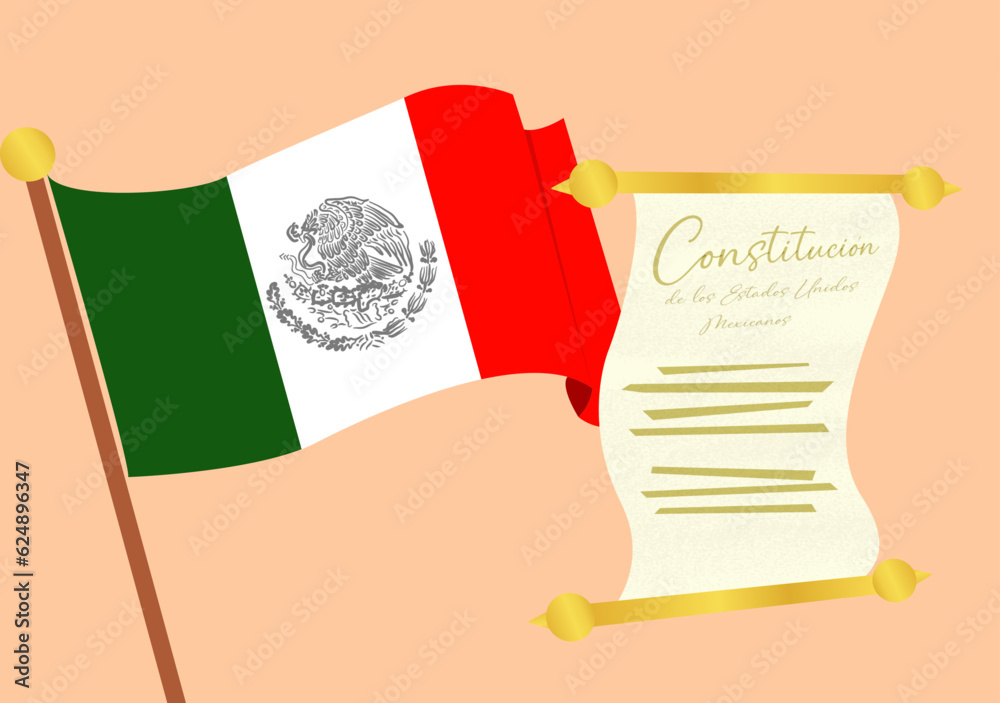 Flag of Mexico and papyrus that represents the rights in Mexico in the ...