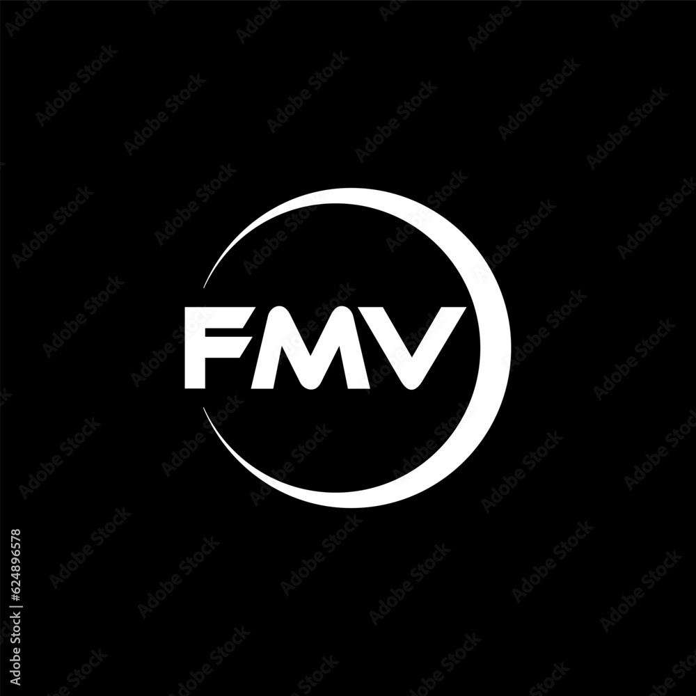 FMV letter logo design with black background in illustrator, cube logo, vector logo, modern ...