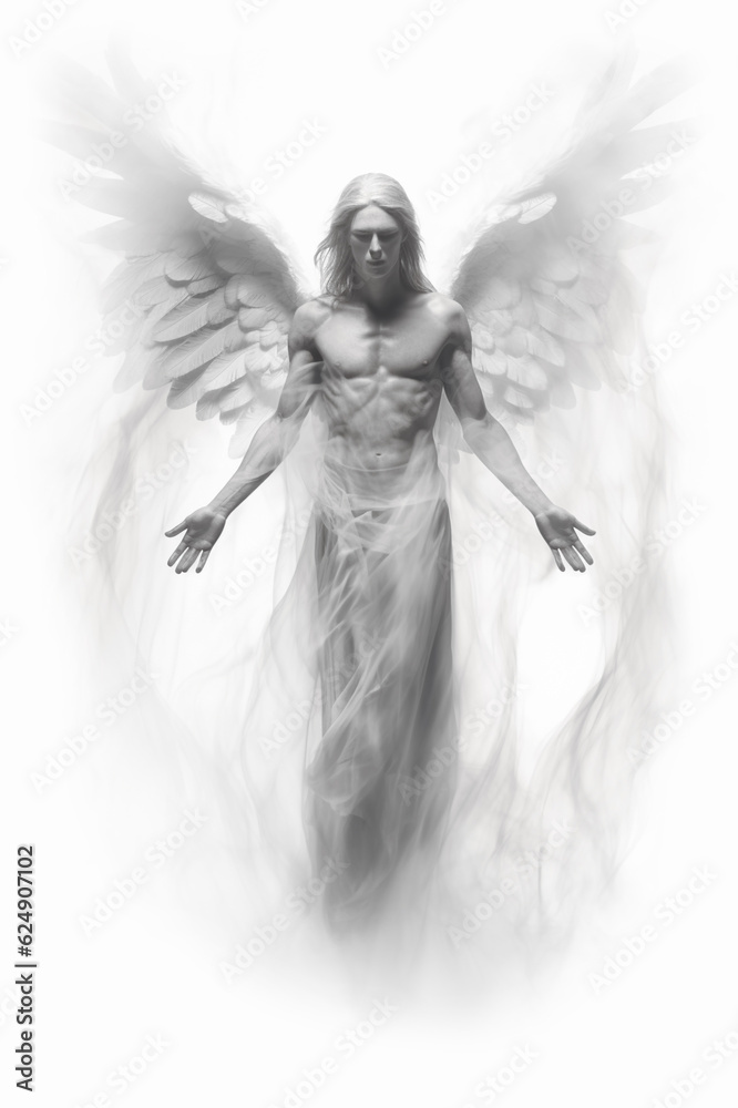 Illustration of a beautiful smoke male angel apparition that glow ...