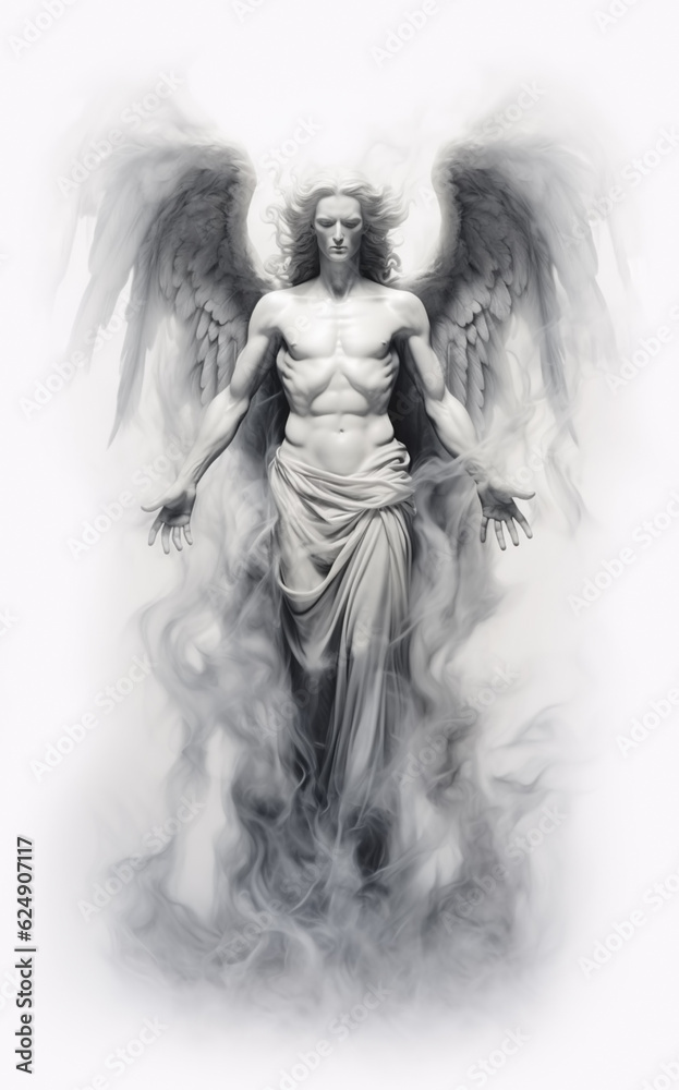Illustration of a beautiful smoke male angel apparition that glow ...