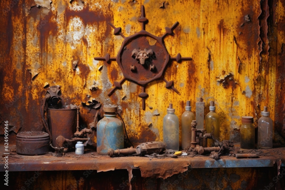 chemical hazard symbols on a rusty metal background, created with ...