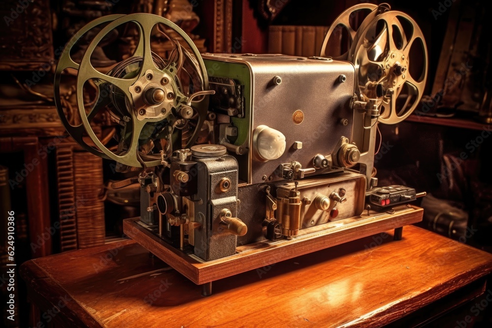 classic film projector with 35mm film spool, created with generative ai ...