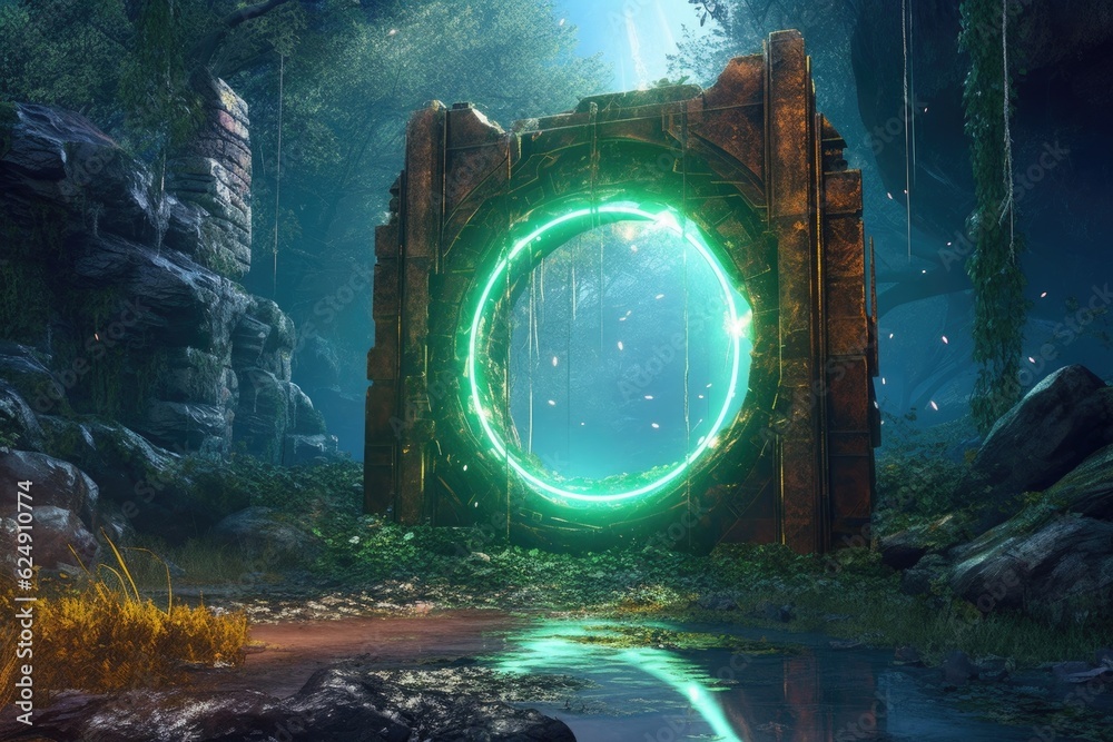 time-travel portal glowing in a mysterious location, created with ...