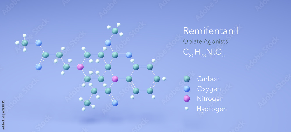 remifentanil molecule, molecular structures, opiate agonists, 3d model ...