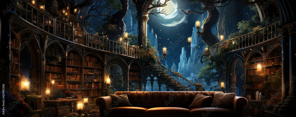 reading room with bookshelf anime style drawing, background wallpaper ...