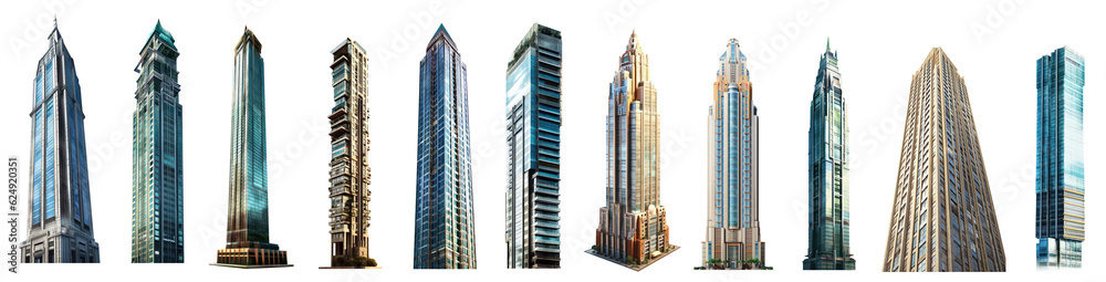 tall skyscrapers mega pack collection. isolated transparent PNG background. Modern sci-fi ...