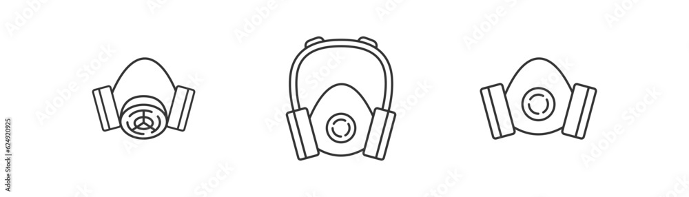 Respiratory mask for face icon set isolated on white background ...