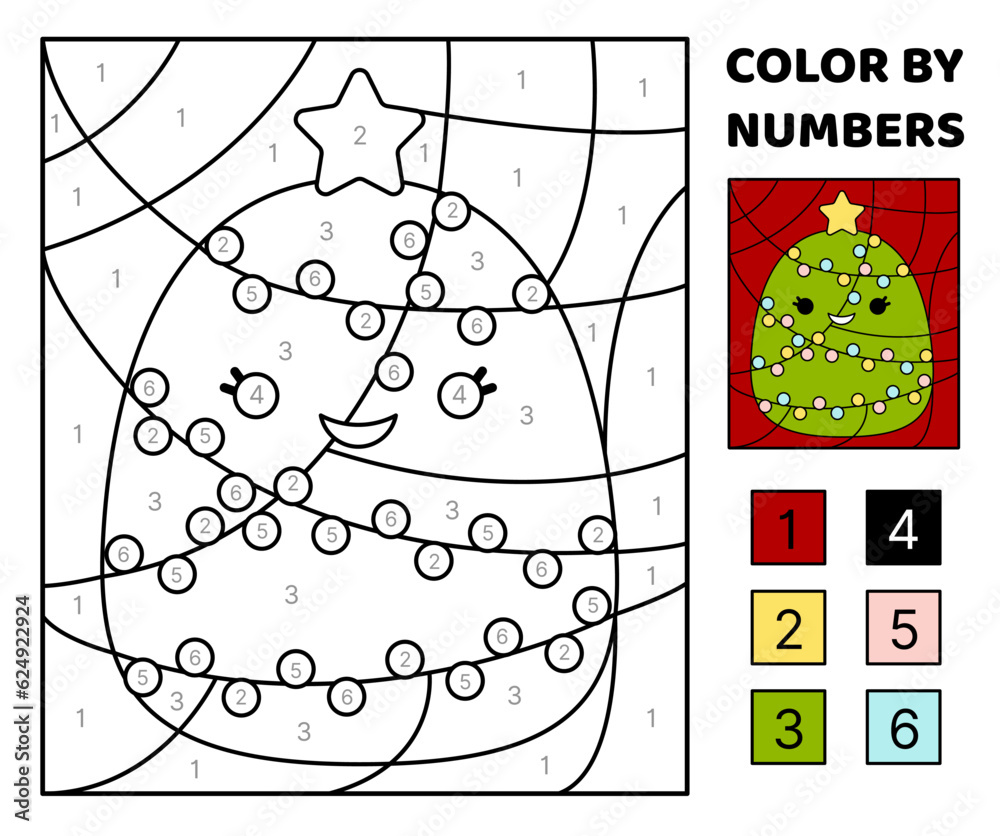Christmas tree. Color by number. Squishmallow. Coloring page. Game for ...