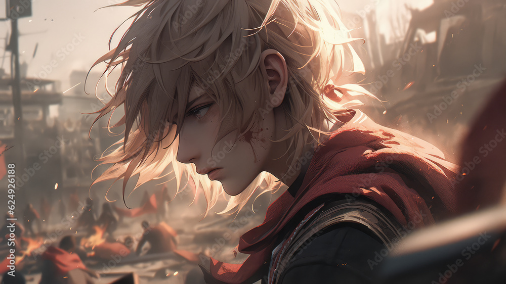 Anime character captured from a cinematic movie action scene ...