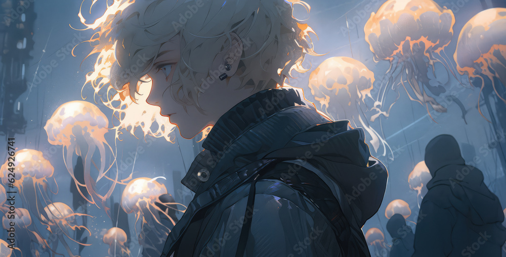 Anime character captured from a cinematic movie action scene ...