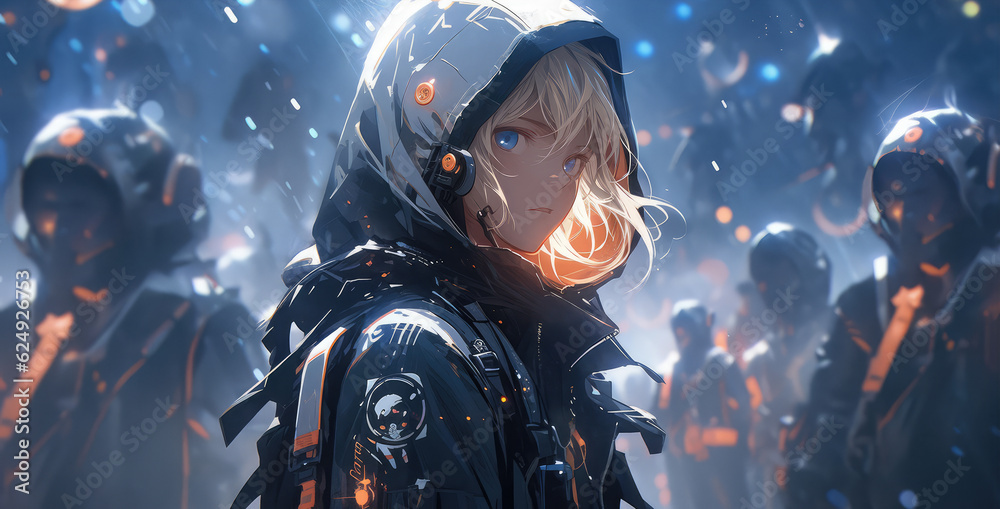 Anime character captured from a cinematic movie action scene ...