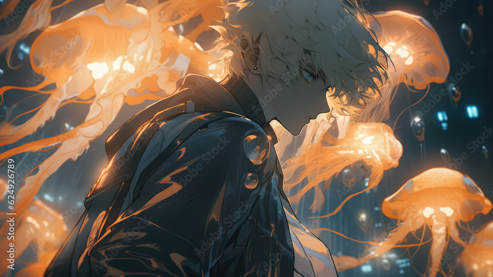 Anime character captured from a cinematic movie action scene ...