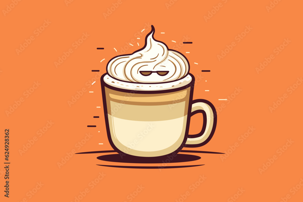 Doodle inspired Chai latte, cartoon sticker, sketch, vector ...
