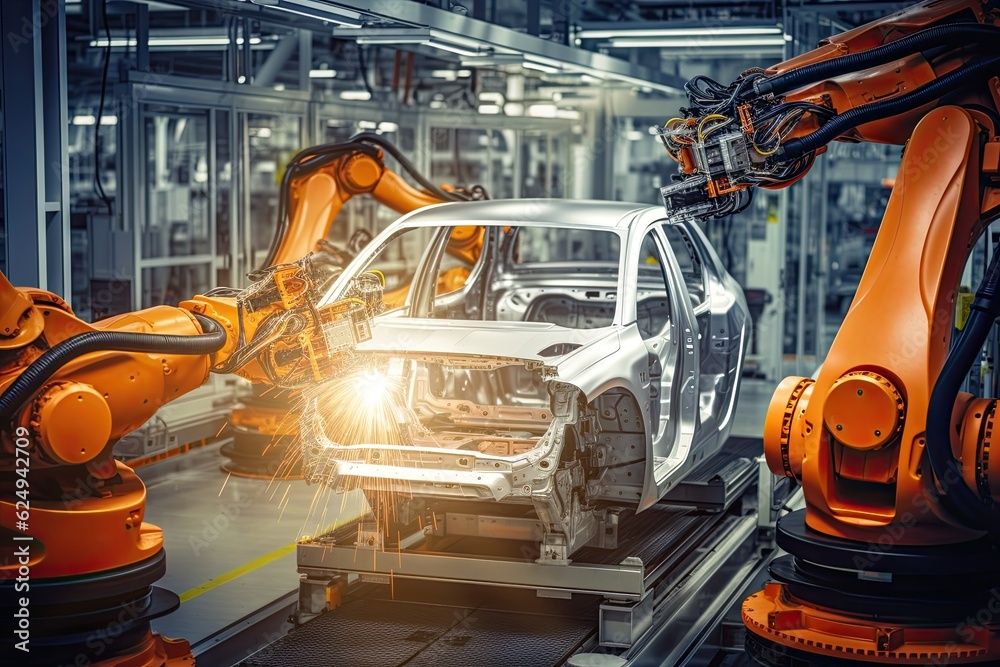 An automated car manufacturing process employs robotics and advanced ...