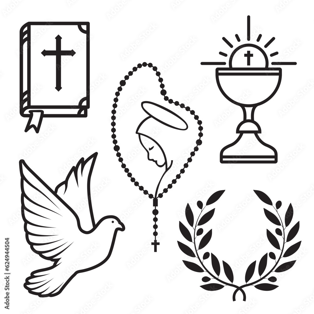 catholic religion icons, symbols of faith and belief in god, rosary ...